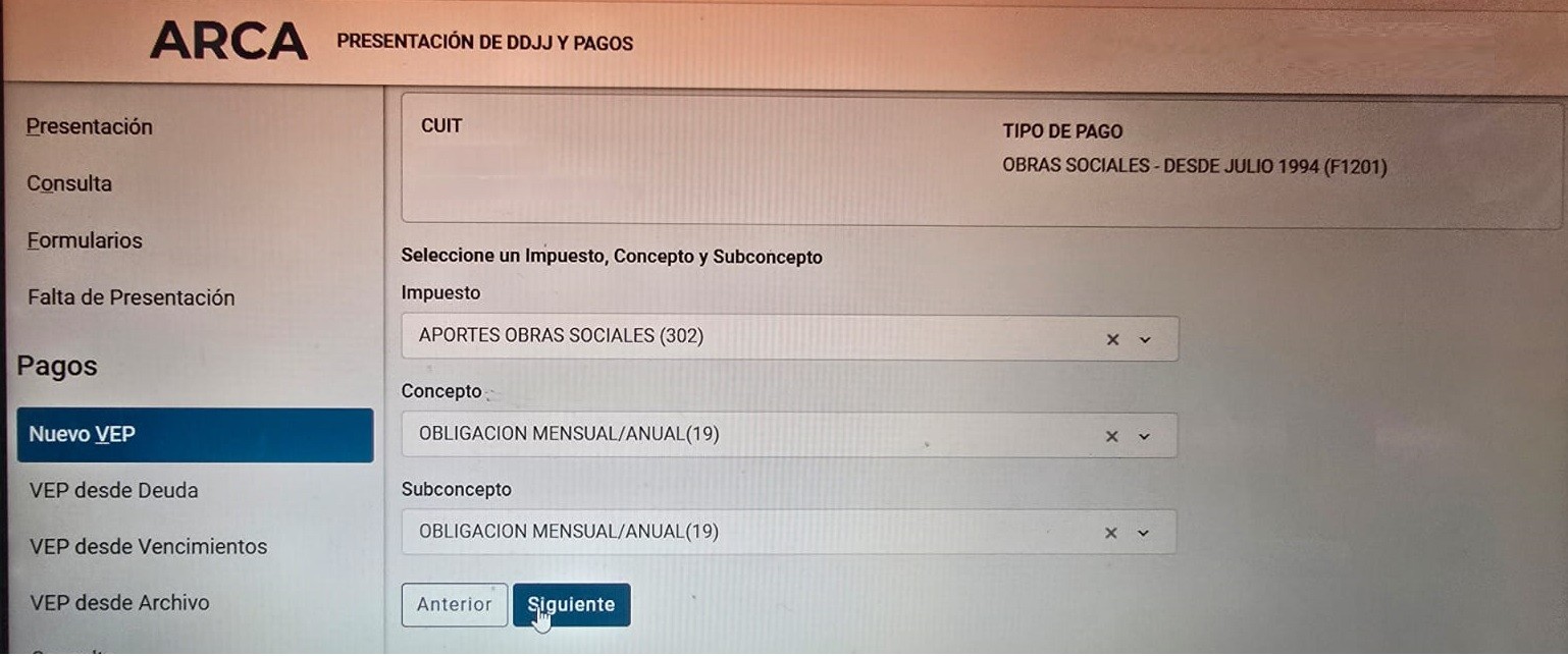 ¿Cómo generar un VEP para pagar una Obra Social en particular?